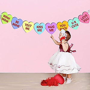 Candy Conversation Heart Valentines Day Banner Decoration,Glitter Pre-strung Garland 2pcs