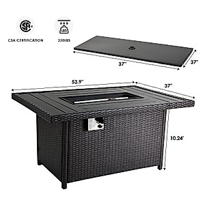 IncreKid 54 inch Gas Fire Pit Table, 55000 BTU CSA Approved Rectangular Outdoor Propane Fireplace, W/Aluminum Tabletop Cover Lid, Auto Ignition, for Garden Courtyard Backyard Deck Poolside Party
