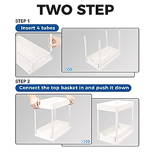 Under Sliding Cabinet Basket Organizer, 2-Tier Kitchen Under Sink Storage Drawer Rack Organizer Dust-proof Water-proof, Expandable Under Sink Organizer with 2 Cups and 4 Hooks, White