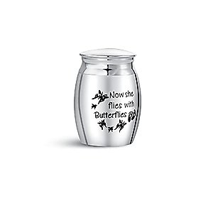 Luluadorn Butterfly Small Cremation Urns for Human Ashes Mom Sister Daughter Grandma Now She Flies with Butterflies Female Adult Women Auntie Memorial Keepsake Funeral Gifts