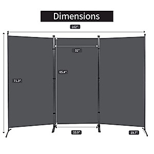 JVVMNJLK Indoor Room Divider,Portable Office Divider,Convenient Movable(3-Panel),Folding Partition Privacy Screen for Bedroom,Dining Room, Study,102" W x 19.7" D x 71.3" H,Dark Gray