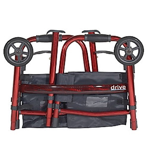 Drive Medical Deluxe Portable Folding Travel Walker with 5" Wheels and Fold up Legs, Red