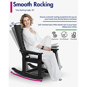 BRIOPAWS Outdoor Rocking Chairs | Set of 2 | Porch Rockers | HDPE Plastic| Black | Oversized | Patio Rocker Chair | High Back | for Big Man | Weather Resistant | for Outside Deck Balcony Backyard