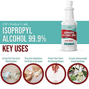 Jermee Isopropyl Alcohol (IPA) 99.9% Purity - USP/Medical Grade - Concentrated Rubbing Alcohol, Made in The USA - 128 oz