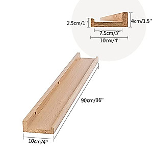 Long Floating Shelf 36 Inches Natural Wood Shelves for Wall Mounted Bedroom Dorm Room, Rustic Display Books Picture Ledge Shelf, Easy to Install, 1pcs, Original Color, Inch *4 *1.5