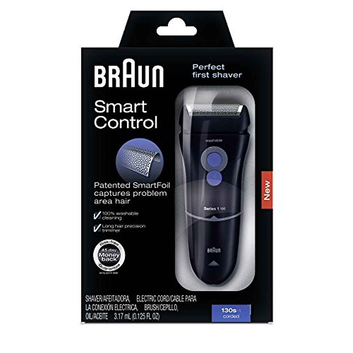 Braun Series 1 130s Men's Electric Foil Shaver Corded Electric Razor, Smart Control, Black