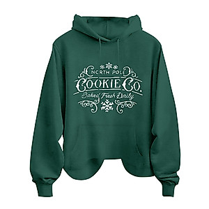 BLUBUKLKUN orders placed by me Women's Hoodie North Pole Baked Fish Daily Christmas Print Hoodie Long Sleeve Sweatshirt Hoodie Long Sleeve (Green, S)