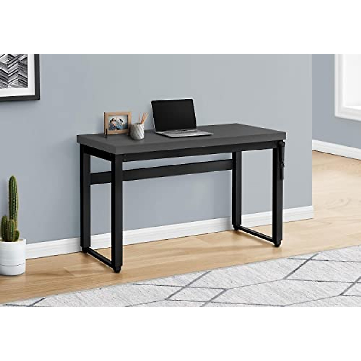 Monarch Specialties 7680 Computer Desk, Home Office, Standing, Adjustable, 48" L, Work, Laptop, Metal, Laminate, Contemporary, Desk-48 Adj.Height, 47.25" L x 23.75" W x 29.5" H, Modern Grey/Black