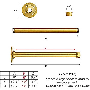 Industrial Gold Pipe Shelf Brackets, 10 Inch Pipe Clothing Rack, 4 Pcs Heavy Duty Industrial Pipe Clothes Hanging Rod, Wall Mounted Garment Holder for Bedroom, Bathroom, Boutique, Clothing Store
