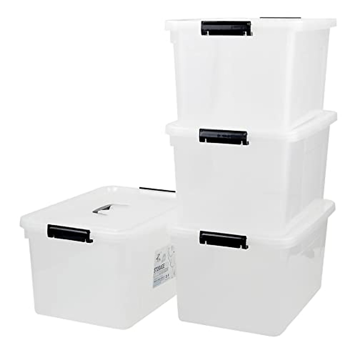 CadineUS 17.5 Liter Clear Boxes, Plastic Storage Bin with Lid Set of 4