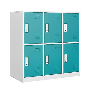 WTRAVEL Locker Steel Storage Cabinet, 2 Tiers 6 Doors Storage Locker for Gym School Office Metal Lockers for Employees with Keys (2 Tiers / 6 Doors Sky-Blue)