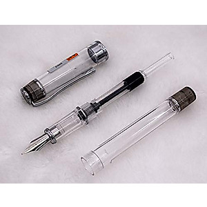 Lanxivi 5 PCS Yongsheng 3003 Fountain Pen Set Demonstrator Transparent Fine Nib with Ink Refill Converter, Perfect for Signature, School, Executive Business