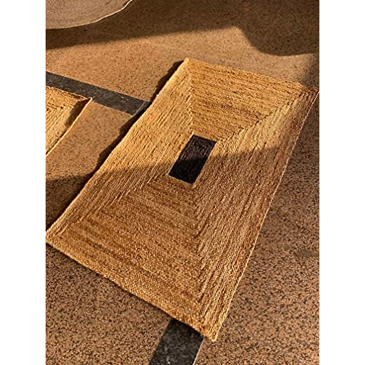 Durrie India Hand Woven Jute Braided Rug 6' x 4' Natural Box Pattern Farmhouse Accent Rugs for Living Room, Kitchen, Bedroom Area Rug (72x48 Inches)