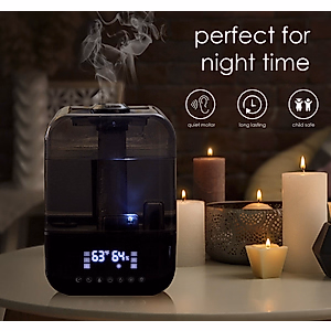 HemingWeigh Ultrasonic Mist Air Humidifier with Remote Control and Filter, Gray and Black, 1.2 Gallon