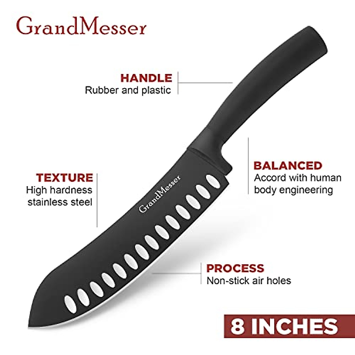 GrandMesser Butcher Breaking Knife, 7 inch Bullnose Knife, Black Titanium Nitride Coated, High Carbon German Stainless Steel Meat Knife, Ergonomic Non-slip Handle, Gift Box, Knife Sharpener