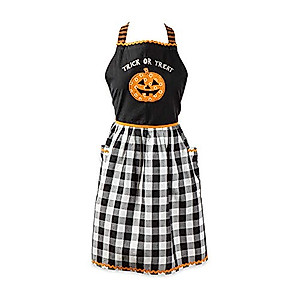 DII Happy Halloween Collection Goth Style Spooky Kitchen Apron, One Size, Buffalo Check, Trick or Treat