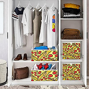 visesunny Closet Baskets Yummy Pizza All Print Storage Bins Fabric Baskets for Organizing Shelves Foldable Storage Cube Bins for Clothes, Toys, Baby Toiletry, Office Supply