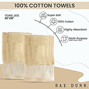Rae Dunn Hand Towels, Embroidered Decorative Hand Towel for Kitchen and Bathroom, 100% Cotton, Yellow- Blessed/Family, 16"x 28"