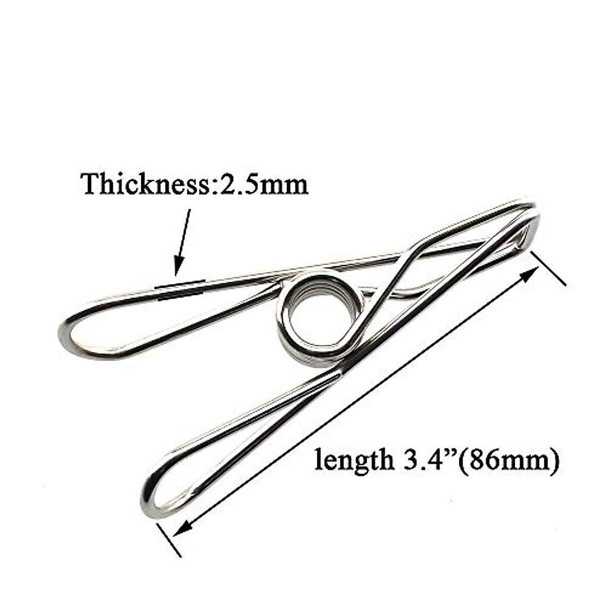 HAHIYO Clothespins Chip Clips All Metal Stainless Steel No Rust Stains Strong Grip in Heavy Wind 3.4 Inches 14 Pack Extra Large Do Not Fall Apart Open Wide for Holding Clothes Snack Bag Clamps