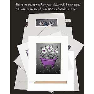 Bathroom Wall Decor, Daisy Flowers in Tub, Bubbles, Photography Matted Wall Art Picture