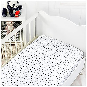 Handywa - 100% Cotton 2 Pack Fitted Crib Sheet Set for Baby and Toddler Bed Mattresses - Green Cactus and Black Stars for Boy or Girl Nursery