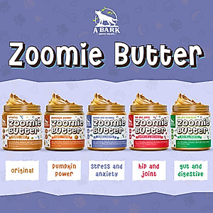 Zoomie Butter Stress & Anxiety Dog Peanut Butter Spread Supplement, All Natural Calming Dog Treat. Human Grade & Safe Puppy Food, Passion Flower for Separation Anxiety, Behavior Aid, USA Grown & Made