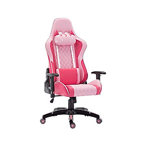 chairus Pink Gaming Chair Racing Computer Desk Game Chair Ergonomic Backrest Reclining Office Chair with Lumbar Pillow and Cute Kitty Headrest