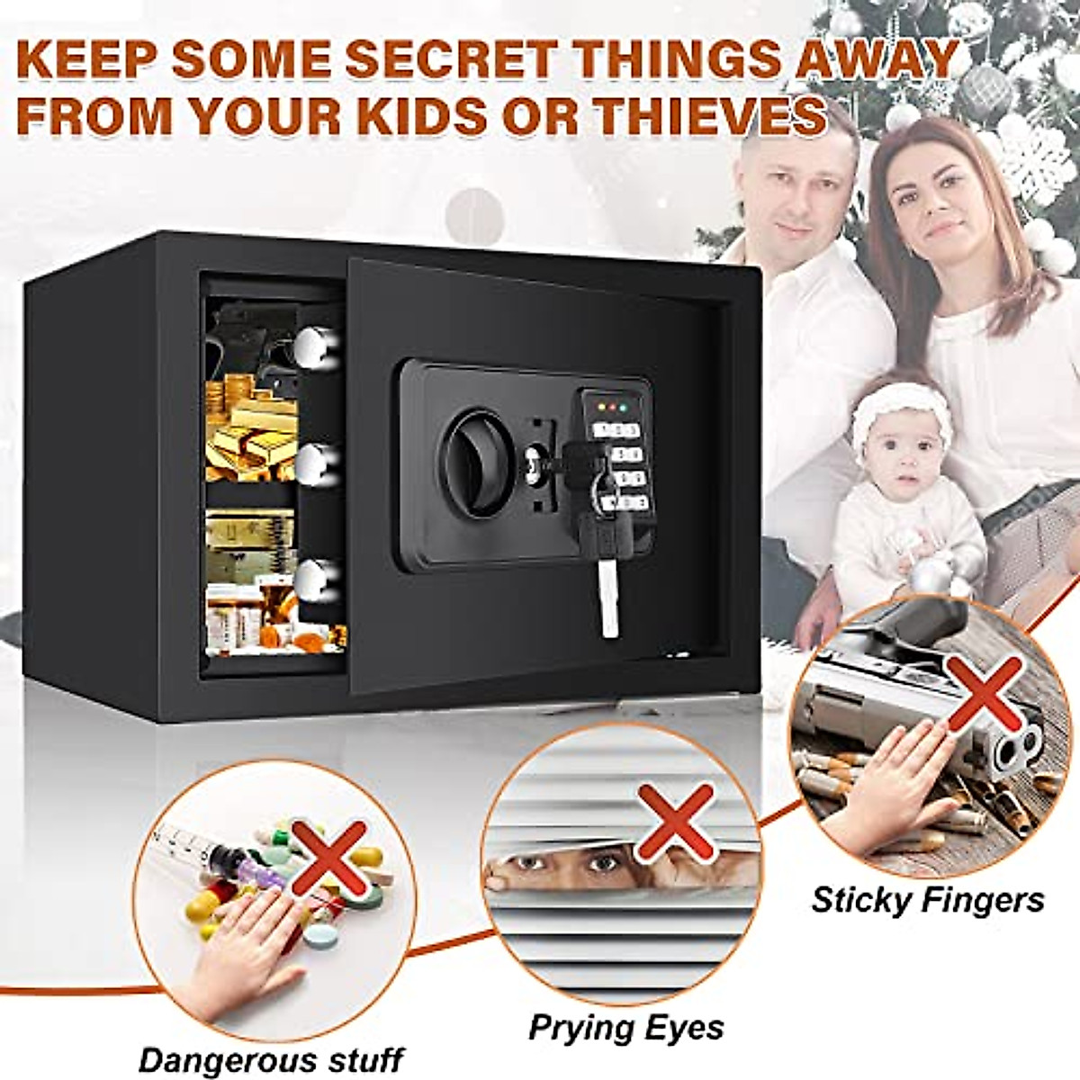 1.0 Cubic Safe Box Fireproof Waterproof with Digital Keypad Key, Anti-Theft Fireproof Safe with Fireproof Money Bag, Security Home Safe for Pistol Money Medicine Important Documents