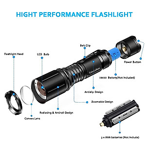 TotaLohan Tactical LED Flashlight 2000 Lumens 5 Modes Flashlights with Belt Clip for Hurricane Camping Hiking Emergency,2 Pack