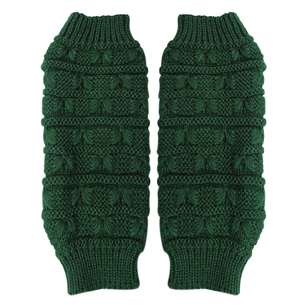 Women Winter Fingerless Gloves Crochet Knit Arm Warmers Mittens with Thumb Hole,Khaki