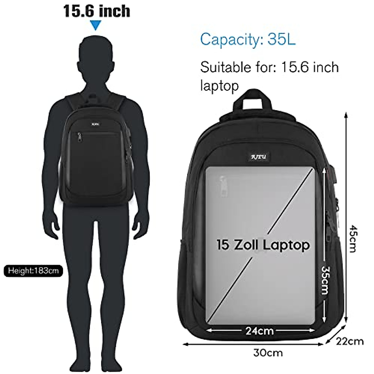 Laptop Backpack Travel, School Backpack with Usb Charging Port for Men Womens Boys Girls Water Resistant College School Bookbag Business Computer Backpack Fits 15.6 Inch Notebook Over 3 Years Old