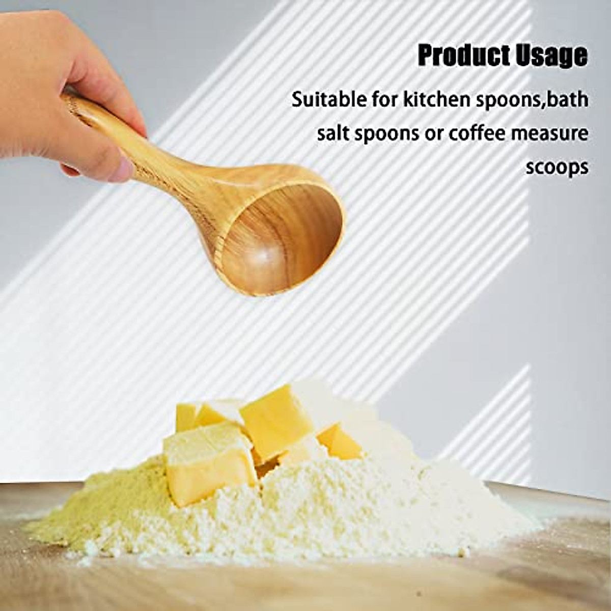 BILLIOTEAM 2 Pack Wooden Kitchen Scoop Ladle,Multipurpose Large Solid Wood Water Spoon Serving Soup Tablespoon for Cooking,Bath Salt,Canisters Flour