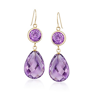 Ross-Simons 19.00 ct. t.w. Amethyst Drop Earrings in 14kt Yellow Gold