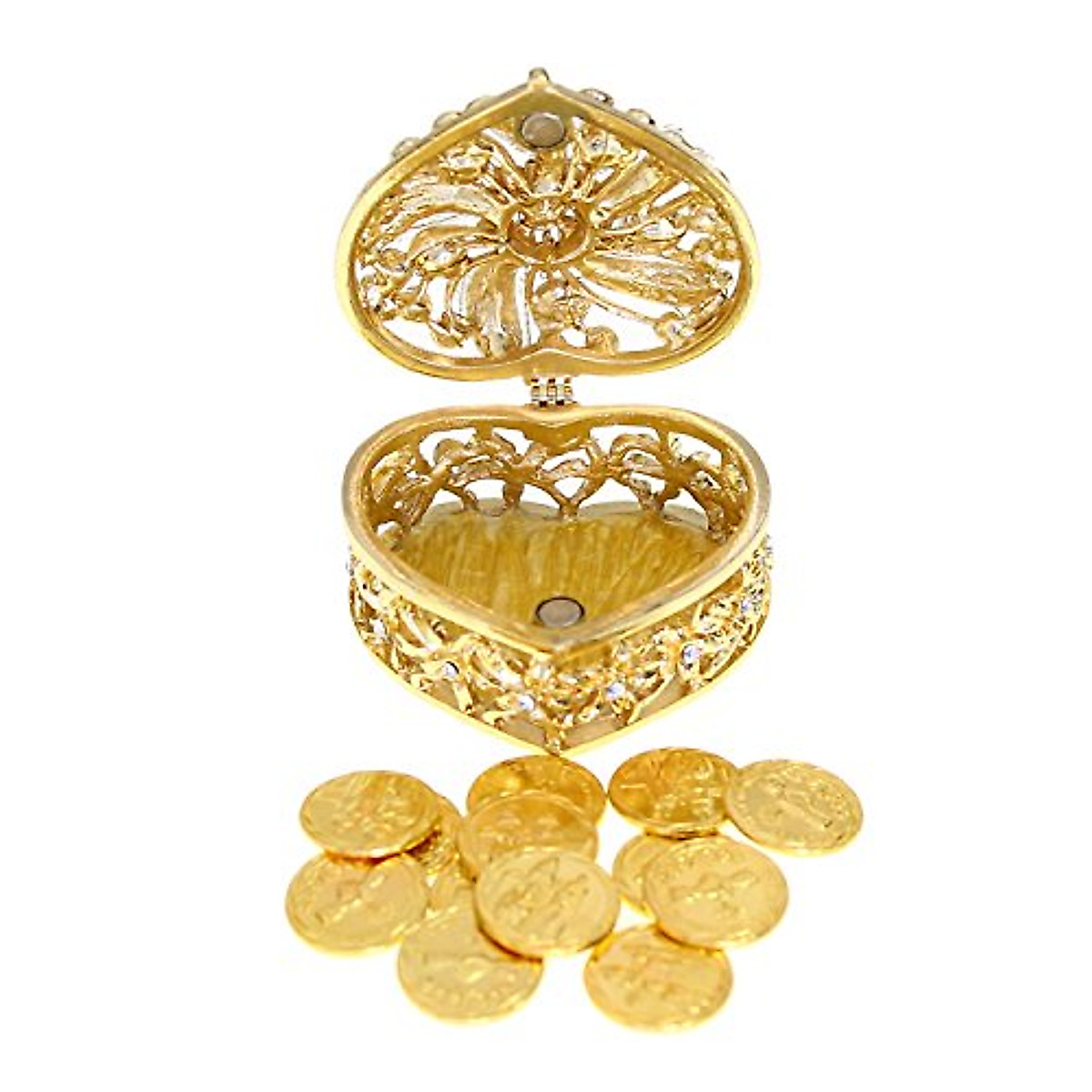 Wedding Unity Coins - Arras de Boda - Heart Shaped Box with Decorative Rhinestone Crystals 78 (Gold)