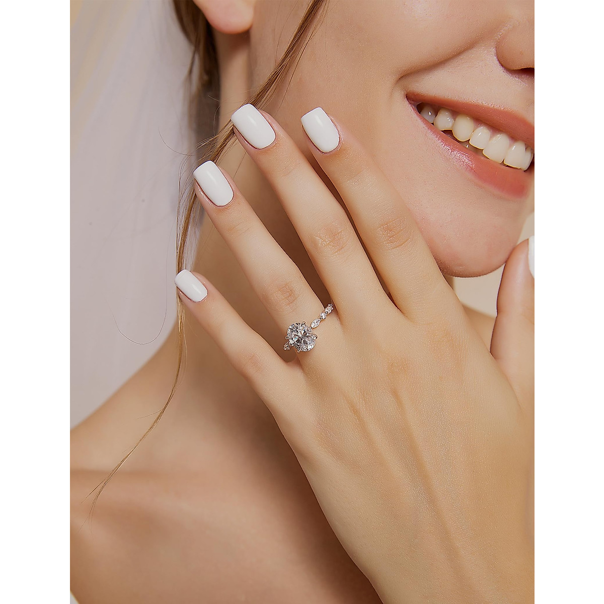 EAMTI 925 Sterling Silver Ring Oval Cut Cubic Zirconia Engagement Rings Solitaire Halo Promise Ring For Women Size 5.5