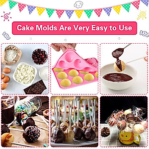 JULMELON Cake Pop Mold,12pcs Capacity Silicone Cake Pop Mold Set, Cake Pop Maker with 100pcs Cake Pop Sticks 100pcs Candy Treat Bags100pcs Gold Ties for Lollipop Candy Chocolate Making and Packing
