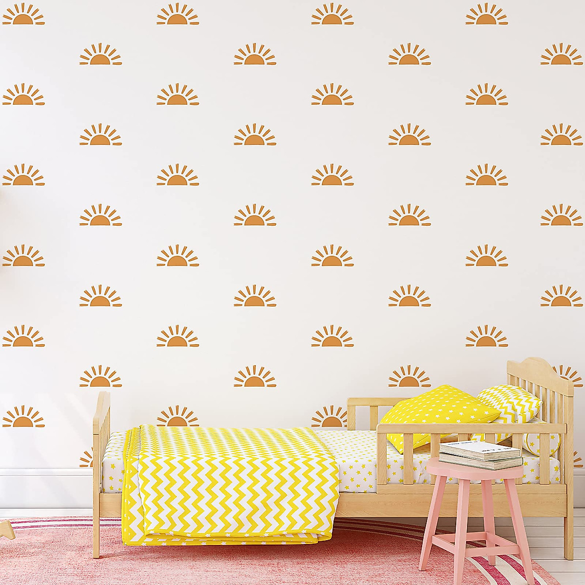 Sunshine Decal 4 Sheets Sun Wall Decal PVC Boho Wall Decals Removable Wall Sun Sticker Graphic Kids Playroom Decor for Nursery Kids Room Home Wall Art Playroom Decor (Half Sun Style)