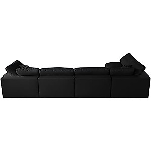 Meridian Furniture Plush Collection Contemporary Down Filled Cloud-Like Comfort Overstuffed Velvet Upholstered Modular L-Shaped Sectional, 5-Seater, Semi-Armless, Black