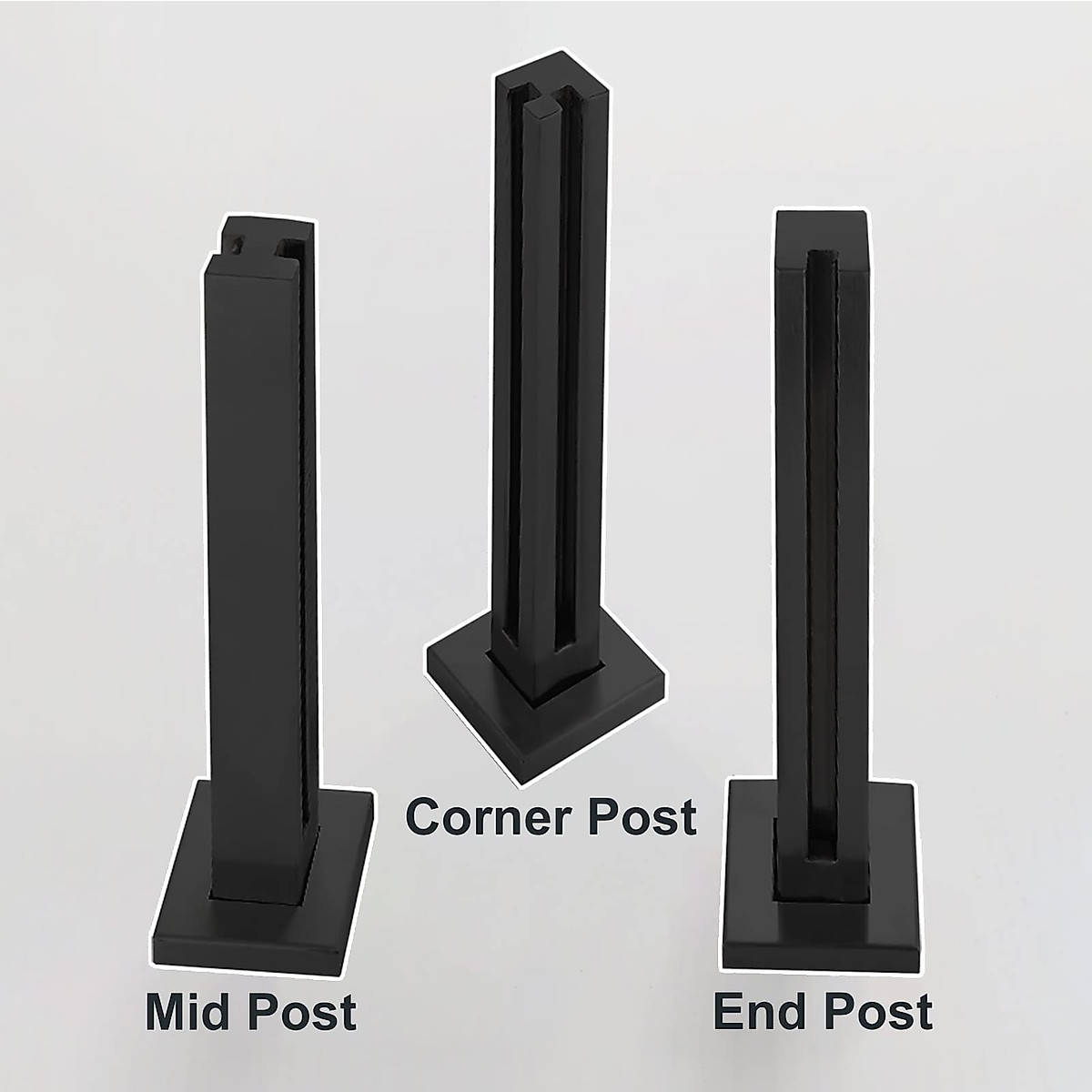 MBROS Extra Long Glass Railing Post Black, Stair Glass Deck Railing System Glass Panels Set, Stainless Steel Glass Balustrade Post for Balcony