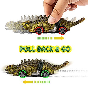 Kizmyee Dinosaur Toy Pull Back Cars, 6 Pack Dino Toys for 6 Year Old Boys and Toddlers, Boy Toys Age 6 and Up, Pull Back Toy Cars