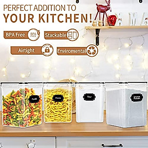 PRAKI Large Airtight Food Storage Containers 5.2L / 195oz, BPA Free, 4pcs Pantry Kitchen Organization Set for Flour, Sugar, Baking Supplies, Plastic Flour Container with 20 Labels & Maker