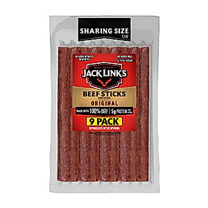 Jack Link's Beef Sticks, Original – Protein Snack, Meat Stick, Made with 100% Beef, No Added MSG** – 7.2 Oz.