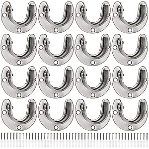 Coloch 16 Pack Stainless Steel Closet Pole Sockets, 1-1/4 Inch Closet Rod Support U-Shaped Curtain Rod Holders Flange Set Rod Holder with Screws