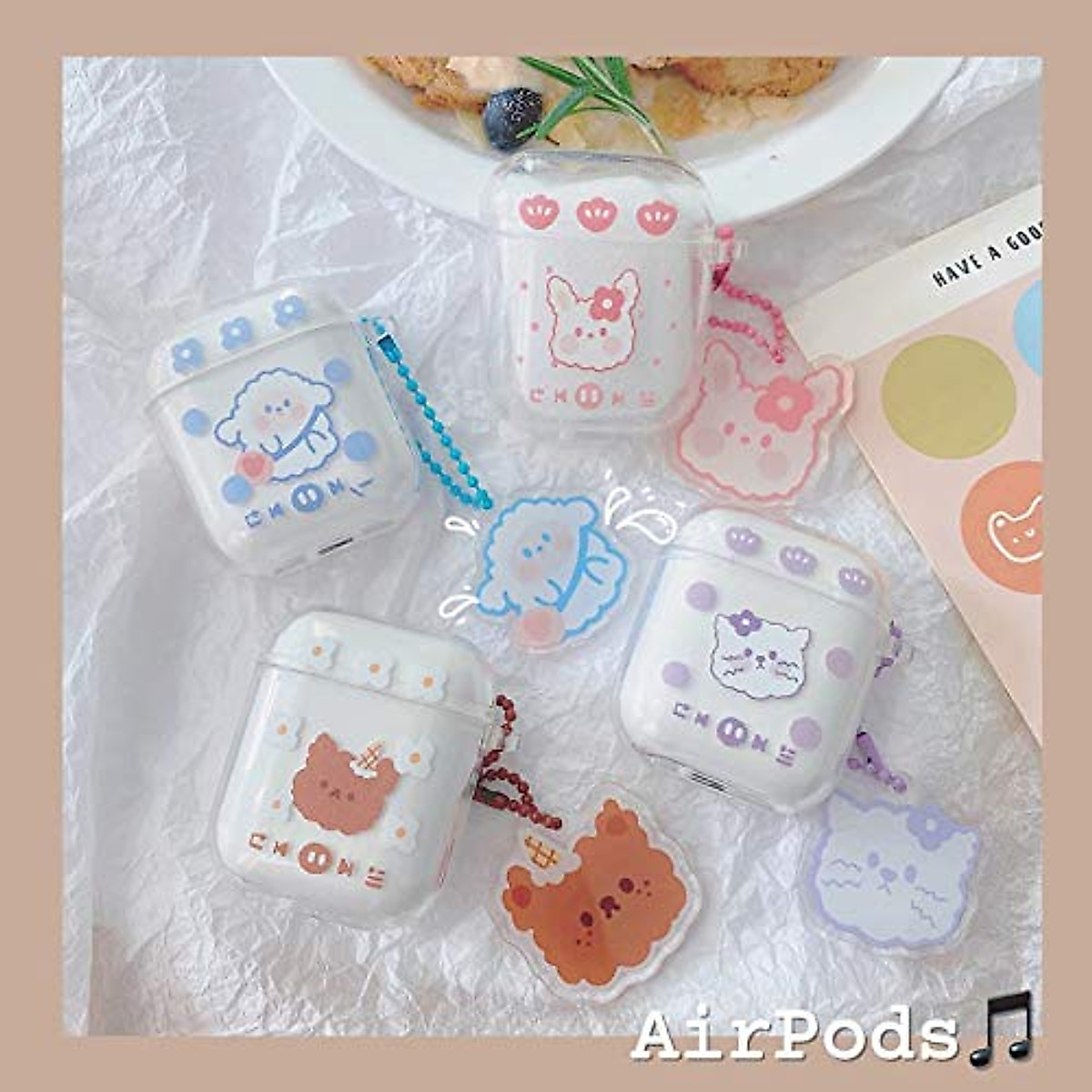 Ownest Compatible with AirPods Case with Cute Clear Girl Cartoons Animal Design Smooth Soft TPU Cover Case for Airpods 2 &1,Cute for Airpods-Bear
