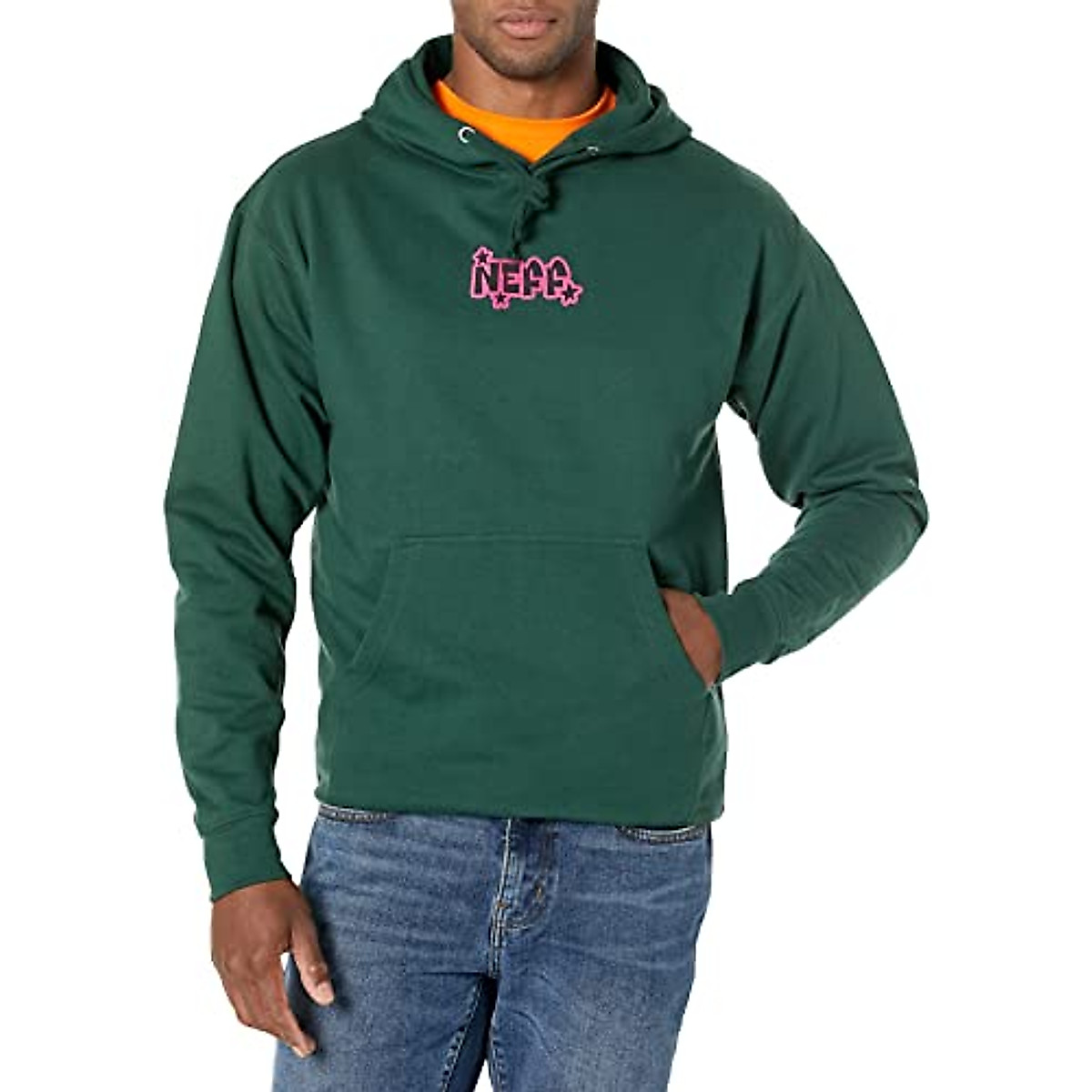 Neff Men's Graphic Groovy Logo Skater Pullover Hoodie Sweatshirt, Emerald Green/Hot Pink, X-Large