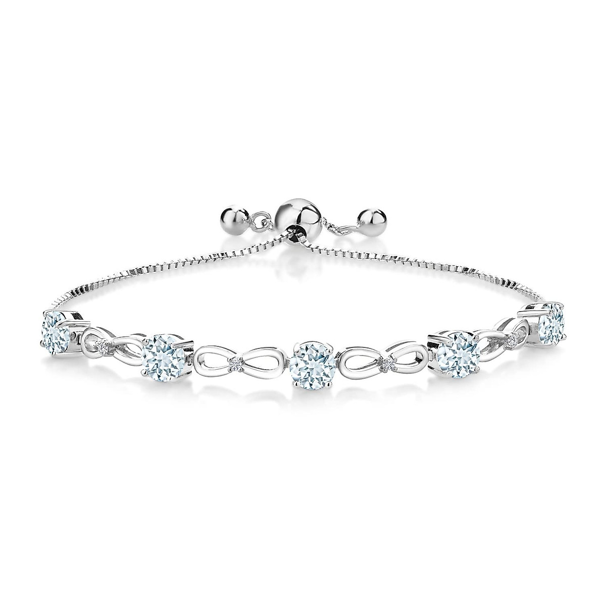 Gem Stone King 925 Sterling Silver Sky Blue Aquamarine and White Lab Grown Diamond Tennis Bracelet For Women (2.54 Cttw, Gemstone Birthstone, Fully Adjustable Up to 9 Inch)