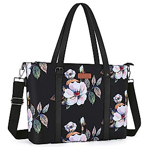 MOSISO USB Port Laptop Tote Bag (15-16 inch) with Adjustable Top Handle, Laptop Bag for Women, Hibiscus Polyester Work Travel
