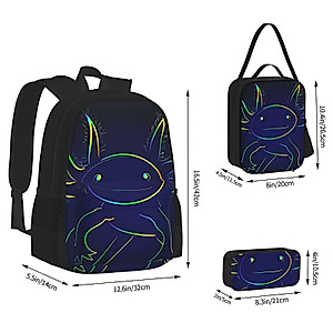 DICITNET Stylized Rainbow Axolotl Backpack Set for Perfect For Travel(Backpack + Pencil Case + Lunchbag Combination)