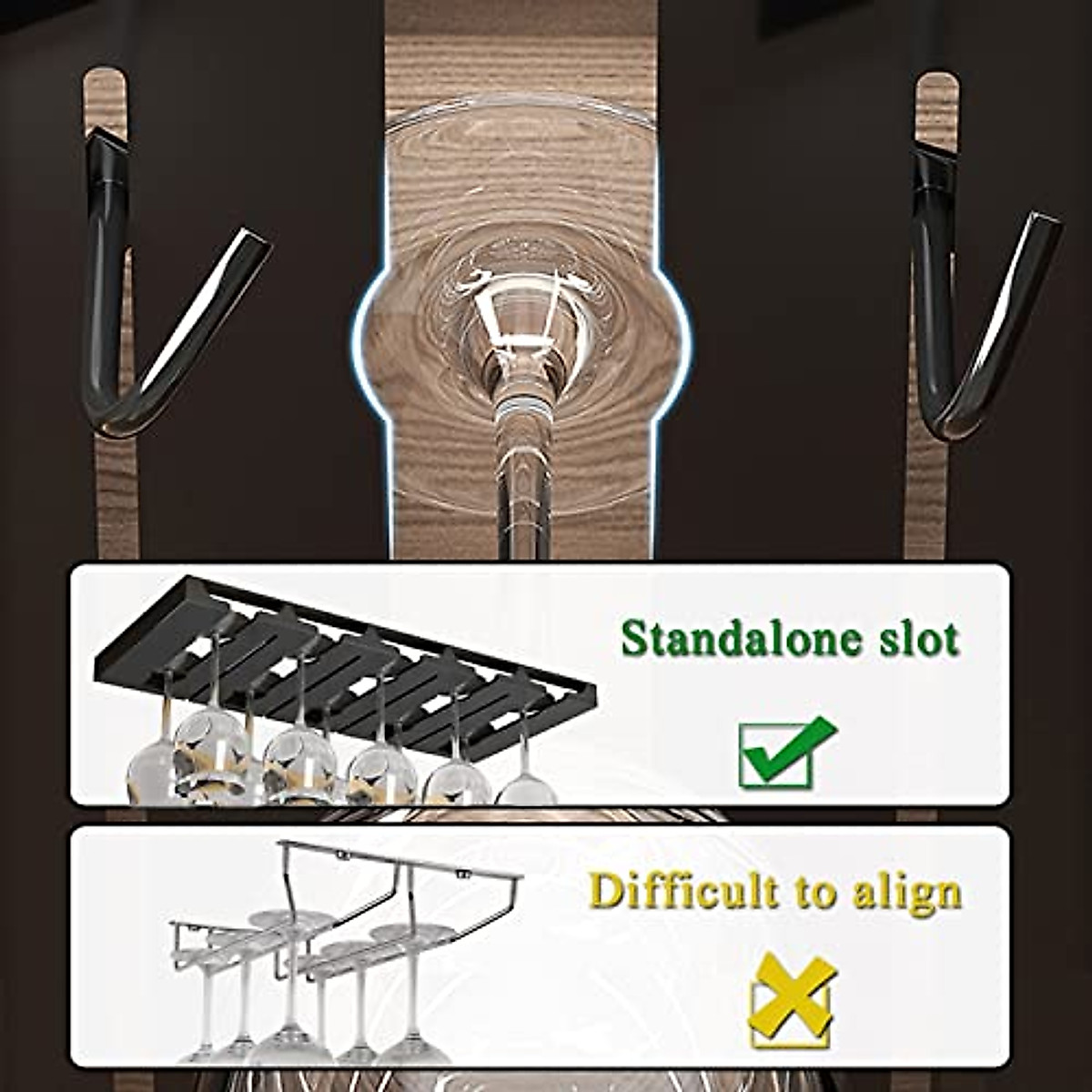 Hanging Wine Glasses Rack Under Cabinet Stemware Storage Hanger 16.54in with 4 Rows Stainless Steel Bar Shelves for Kitchen Restaurant Screw Install,Black,For 1.6 to 3.54 in Base Goblet (HJJ-003)