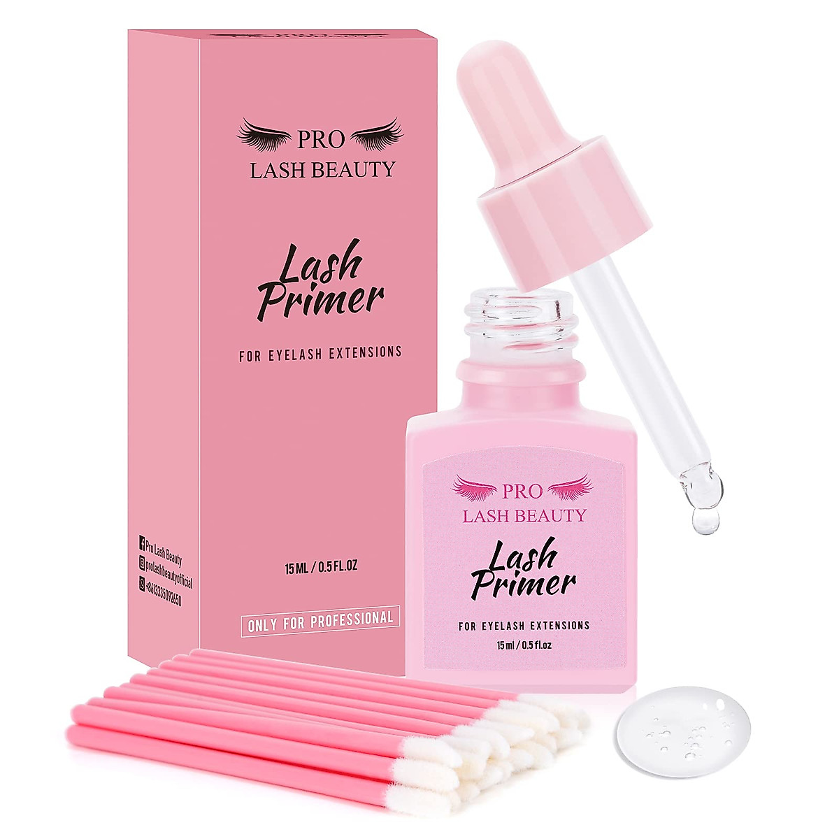 Lash Primer for Eyelash Extensions, 15ML Eyelash Primer, Lash Extension Primer Pre-Treatment Protein Clean Natural Lashes Increase Glue Bonding Retention Special Dropper (Clear, 15ml)